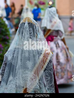 Detail of traditional Fallero and Fallera Costume. "Les Falles" (in ...