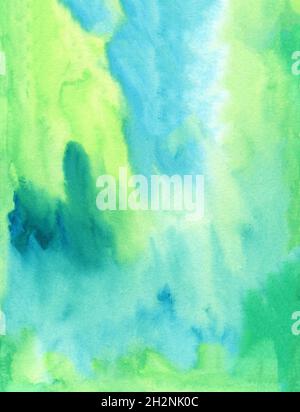 Abstract watercolor ink green and blue texture with gold glitter and ...