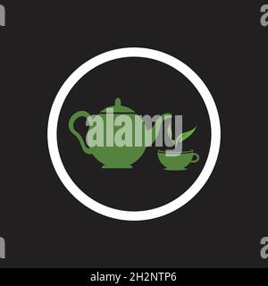 leaf shoots green organic tea mug leaf logo symbol design idea on black ...