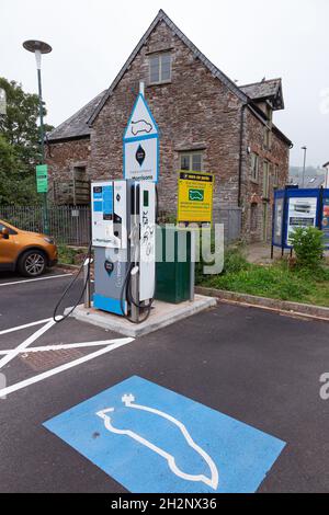 Electric car charge point Morrisons supermarket, Totnes, Devon, England ...