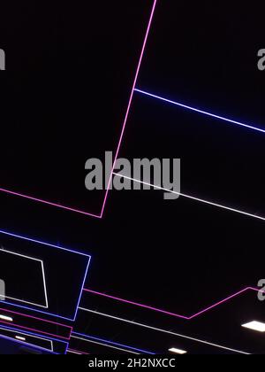 Vertical futuristic background of black squares with orange neon border ...