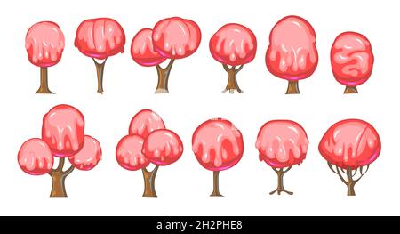 Set of fabulous sweet trees. For landscapes with blue caramel, ice ...