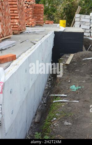 Waterproofing foundation insulation with polystyrene foam boards for ...