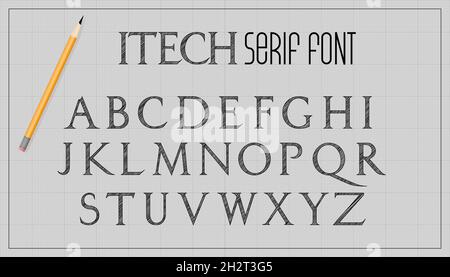 Technical font, architect type or construction typeface English ...