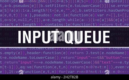 Queue text written on Programming code abstract technology background ...