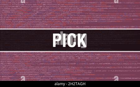 Pick concept with Random Parts of Program Code. Pick with Programming code abstract technology ...