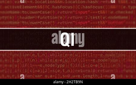 Qi text written on Programming code abstract technology background of ...