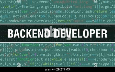 Developer text written on Programming code abstract technology ...