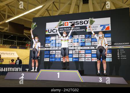 Podium Individual Pursuit women during the Tissot UCI Track Cycling ...