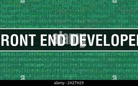 Front-end concept with Random Parts of Program Code.Front-end text written on Programming code ...