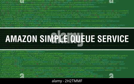 Queue text written on Programming code abstract technology background of software developer and ...