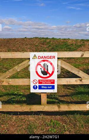 Sign warning "Danger. Quarry Works. Deep Excavations. Blasting ...