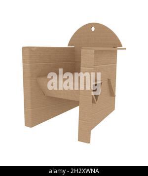 A 3D rendering of an open paper glue stick flying in the air on a white ...