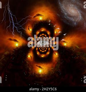 Factory fractal. God's eye. Surreal fractal. 3D rendering Stock Photo ...