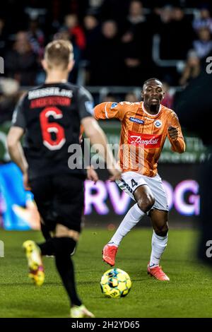 Herning, Denmark. 24th Oct, 2021. Jeppe Simonsen (21) of Soenderjyske ...