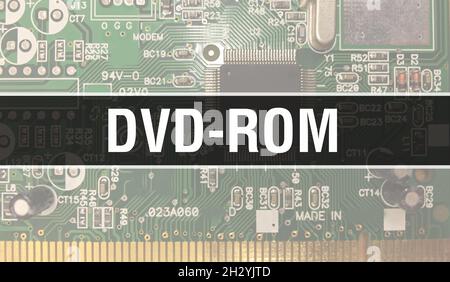 ROM concept with Computer motherboard. ROM text written on Technology ...