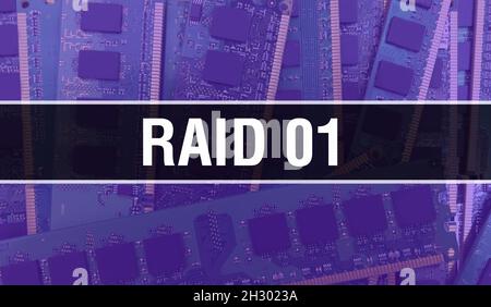 RAID 4 concept with Computer motherboard. RAID 4 text written on ...