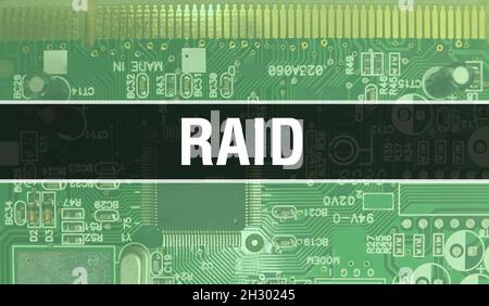 RAID 4 concept with Computer motherboard. RAID 4 text written on ...