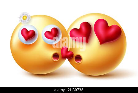 Smileys emoticon or emoji of couple kissing faces vector concept ...