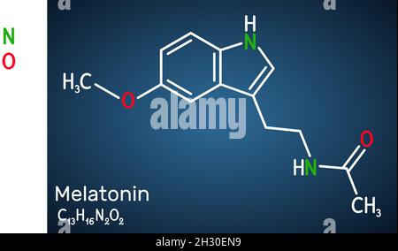 Melatonin molecule, hormone that regulates sleep and wakefulness ...