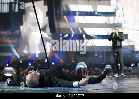 MUSE play live on stage at The Emirates Stadium - London Stock Photo ...