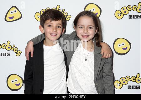 Joshua Lester (Tim) and Jocelyn Macnab (Topsy) attend the Topsy and Tim ...