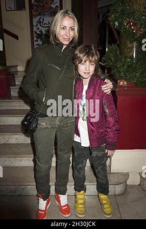 Natalie Appleton and son attend the opening night of Aladdin at the ...