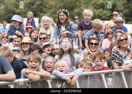 General view of the Castle Stage crowd on day 3 of Camp Bestival 2015 ...