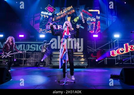 Def Leppard on stage during the first leg of their groundbreaking ...
