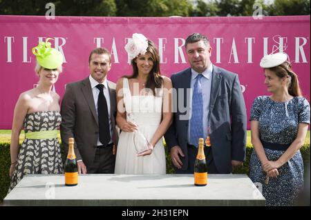 Liz Hurley and Horse race owners in the winning enclosure, Goodwood ...