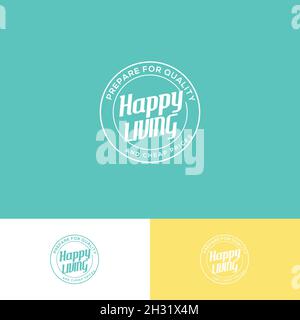 Happy wordmark lettering text circle line art logo design Stock Vector ...
