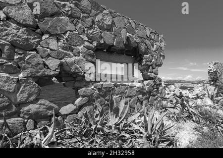 Grayscale beautiful view of the ruins of Bastiani Fortress in La ...