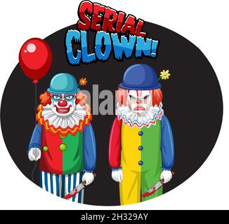 Serial Killer badge with two creepy clowns illustration Stock Vector ...