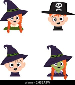 Avatar of child with emotions panic, surprised face, shocked eyes in ...