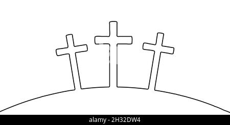 Continuous linear drawing of calvary. One line drawing background ...