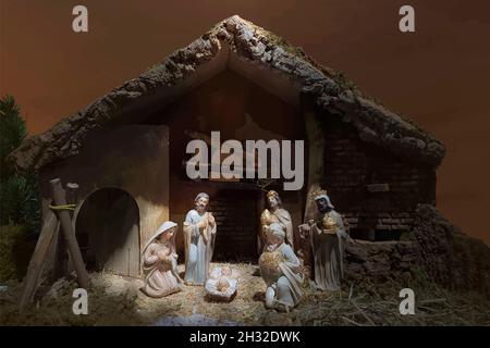 Christmas Nativity Scene. Birth of Jesus Christ. Baby Jesus in manger ...