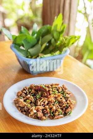 spicy minced meat with mixed vegetables on dish Stock Photo - Alamy