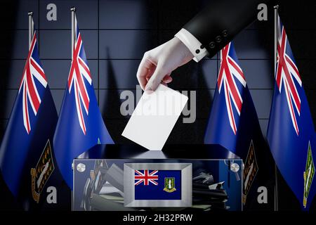 The British Virgin Islands flags, hand dropping voting card - election ...