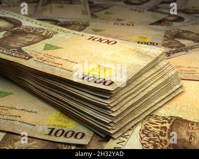 Nigerian Naira money pack 3d illustration. NGN banknote bundle stacks ...