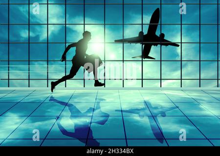 big flying up passenger airplane on airport background Stock Photo - Alamy