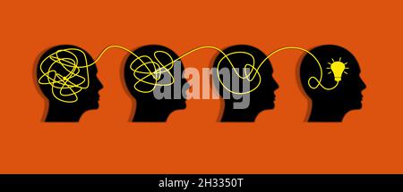 Simplifying ideas and complexity In Human Brain Concept. Tangled Line ...