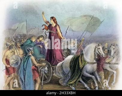 BOUDICA 19th century illustration of the queen of the British Iceni ...