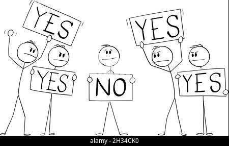 Person holding Yes Sign, Disagree with Crowd with No Signs ...