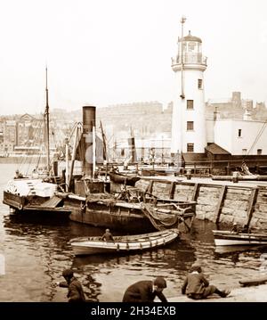 Scarborough harbour, Victorian period Stock Photo - Alamy