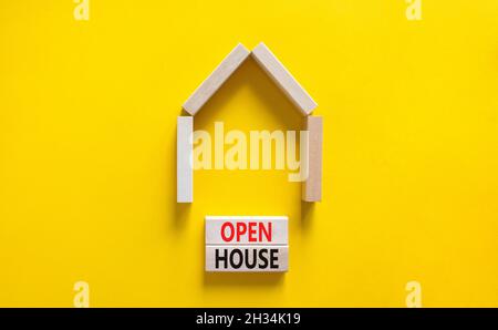 Open house symbol. Concept words 'Open house' on wooden blocks near ...