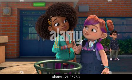 KARMA'S WORLD, from left: Switch Stein (voice: Aria Capria), Karma ...