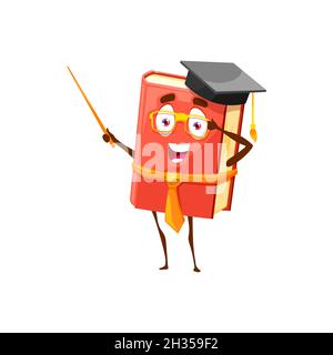 Cartoon textbook character with pointer. Isolated vector teacher or ...