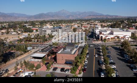 Daytime aerial view of downtown Redlands, California, USA Stock Photo ...