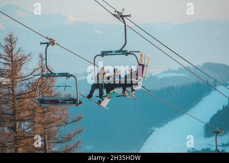 Bukovel, February 23, 2021: winter ski resort skiing and snowboarding ...