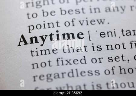 Fake Dictionary word, Dictionary definition of anytime Stock Photo - Alamy